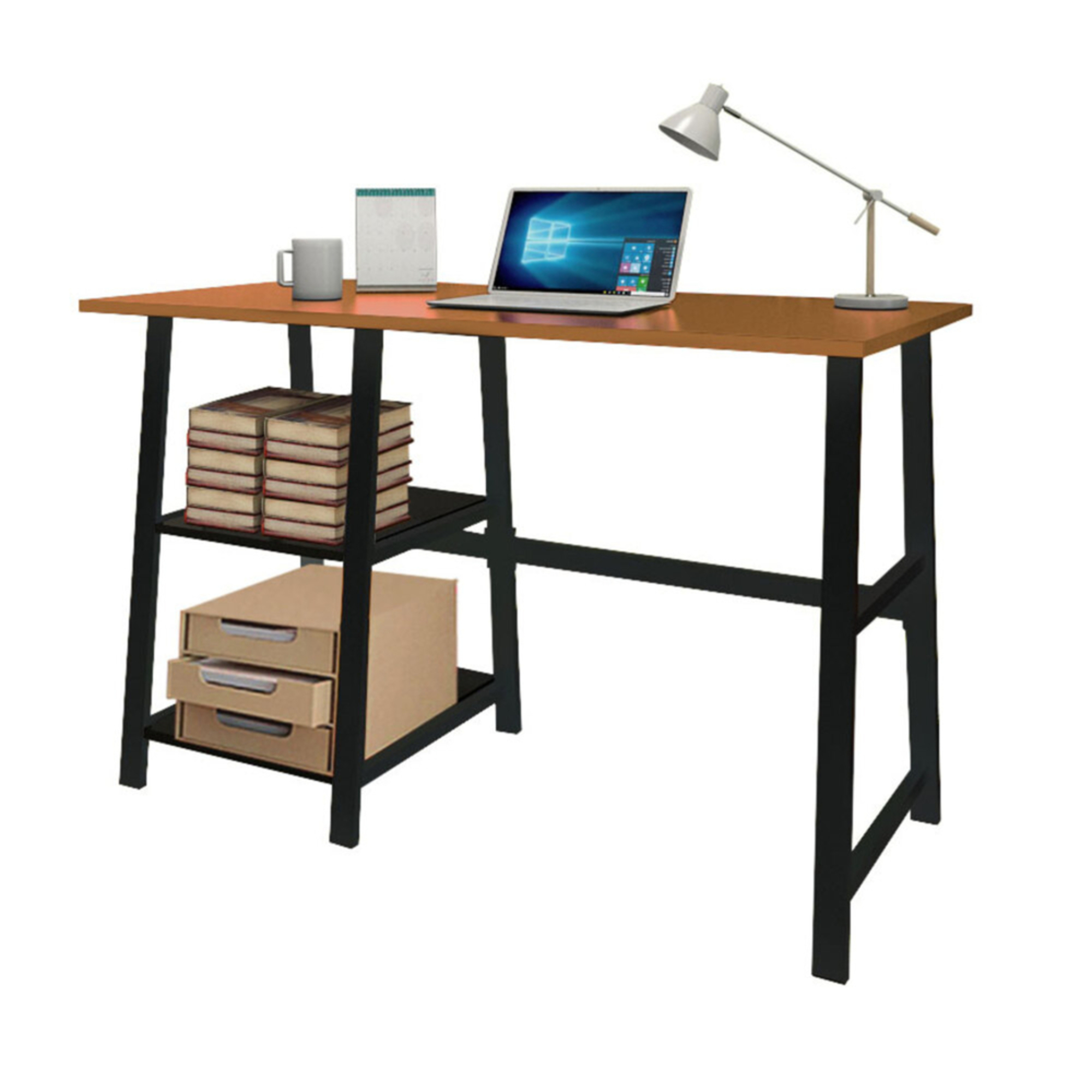 Secretária Byblos, 120 x 60 cm, Metal e Melamina, Preto e Cerejeira ...