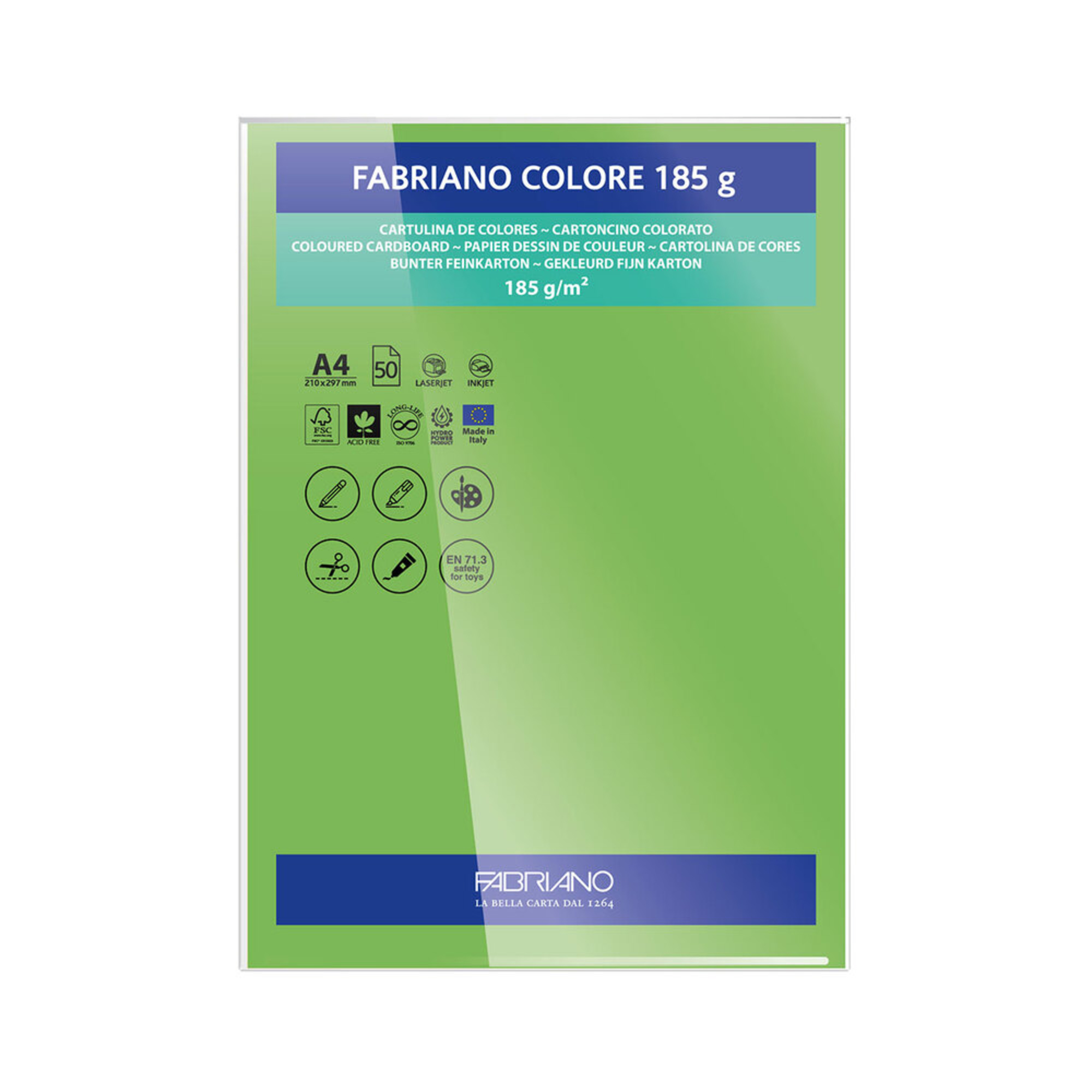 FABRIANO Cartolina, A4, 185 g/m², Verde, 50 Folhas